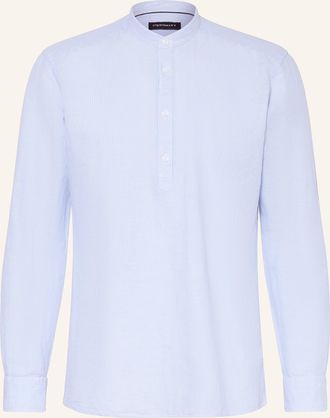 Strokesman's Strokesmans Hemd Regular Fit Mit Leinen Und Stehkragen blau