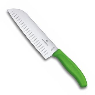 Victorinox by Swiss Army Swiss Classic Couteau de Cuisine, Santoku, Lame Alvéolée de 17cm, Acier Inoxydable, Vert