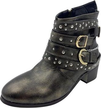 Generic Bottes de cowboy occidentales vintage pour femme à talon bas - Bottines de moto en cuir - Bottes dautomne tendance bohème pour femme - Bottes de cowbo