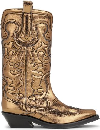 Ganni Cowboystiefel im Metallic-Look - Gold