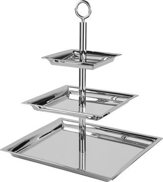 Fink 3-stöckige Etagere 34x34 cm eckiges Stufentablett aus Edelstahl mit rundem Griff