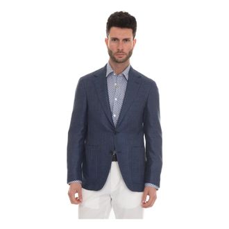 Canali Hahnentritt Jacke mit Taschen - - Jackets - Herren - Blau - L