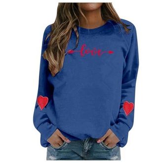Generic Chemise de Saint-Valentin 2026 pour femmes, T-shirts d&eacute;contract&eacute;s &agrave; manches longues en forme de coeur, hauts pour amoureux, bleu, XXL