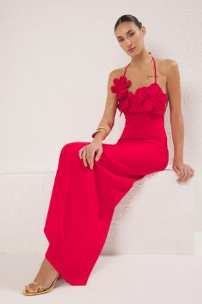 Trendyol Einfarbiges &auml;rmelloses Maxikleid, Abschlussball/Prom, gerade geschnitten - Rot