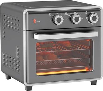 HOMCOM Mini-four à chaleur tournante 20L Mini four avec plaque de cuisson, grille et ramasse-miettes, 90 °C-230 °C Friteuse à air chaud avec 5 modes, panier 