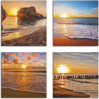 Artland Wanddeko Strandbilder Leinwand Bilder Set 4 tlg. je 30x30 cm Quadratisch Wandbilder Landschaft Sonnenaufgang Sonnenuntergang Strand Meer K2HJ