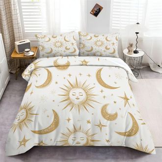 Generic Bettbezug Druck Einfache Und Elegante Sonne Und Mond Design, Bettwäsche Gold aus Warme Weich Mikrofaser mit Reißverschluss, bedruckter Winter Bettbezu