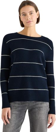 Cecil Gestreifter Strukturpullover deep Denim Blue Melange XXL