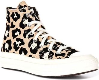 Converse Baskets &agrave; lacets Chuck 70 Hi Leopard A14945C pour femme, Noir/beige, 7.5