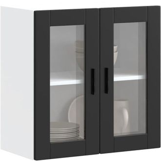 vidaXL Armoire murale de cuisine avec porte en verre Porto noir Vidaxl