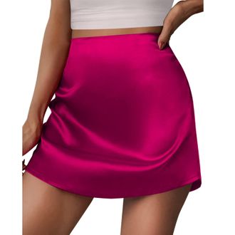 Onsoyours Sommerrock Damen Casual Satin Rock A-Linie Einfarbig Minirock Boho Blumenrock Gebl&uuml;mt Strandrock Freizeitrock Kurz Hohe Taille R&ouml;cke Streetwear A Rose