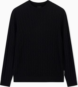 A|X Armani Exchange Mens Essential, Long Sleeve Monogram Logo Texture Pullover Sweater, Black, S