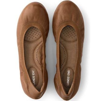 Lands End Elastische Komfort-Ballerinas in weiter Passform, Damen, Gr&ouml;&szlig;e:36 regular, Braun, Polyester/Leder/Gummi, by Lands End