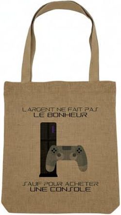 Fabulous Sac Shopping Tote Bag Aspect Lin - Jeux Vid&eacute;o - Largent ne Fait Pas le Bonheur Gaming PS Sac de Courses Toile Epaisse 360g Beige Naturel Cabas Port&eacute; E