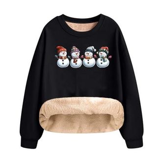 Generic Pull à capuche doublé en polaire pour femme, motif de Noël imprimé, manteau chaud dhiver à manches longues, Style 03_ Noir, M