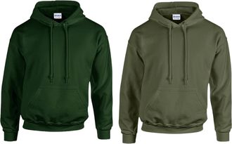 Gildan 2er Herren Kapuzenpullover Heavy Blend Set Hoodie Sweat M L XL 2XL 3XL 4XL 5XL in verschiedenen Farbsets & HLKauf-Block (1x Military, 1x ForestGreen &