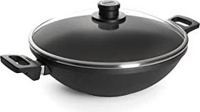 Woll Nowo Titanium Wok- und R&uuml;hrpfanne mit Glasdeckel in Box - Induktiv -, &Oslash; 32 cm, 11 cm hoch, mit 2 Seitengriffen - Geeignet f&uuml;r alle Herdarten