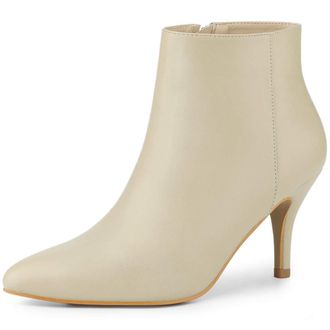 Allegra K Damen Stiefeletten mit spitzem Zehenbereich, Rei&szlig;verschluss, Stiletto-Absatz, beige, 39 EU