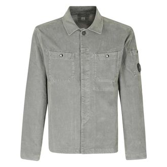 C.P. Company C.p. Company - Surchemise boutonn&eacute;e en velours c&ocirc;tel&eacute; avec logo - Homme - Chemises - Gris - Taille: L
