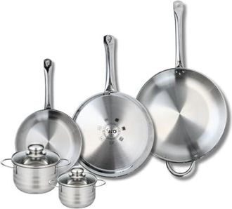 Fackelmann ELO 9885050 Batterie de cuisine 5 pi&egrave;ces, Ensemble de 3 Po&ecirc;les de cuisson 24, 28 et 32 cm et 2 faitouts 12 et 14 cm Elo Profi Brillant, inox, inductio