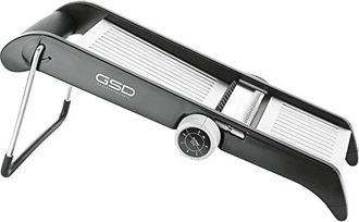 GSD Profi Mandoline, Edelstahl/Kunststoff Silber-Schwarz, mit ergonomischen Restehalter und Gummif&uuml;&szlig;en, Ma&szlig;e:46 x 15,5 x 24cm, 30061