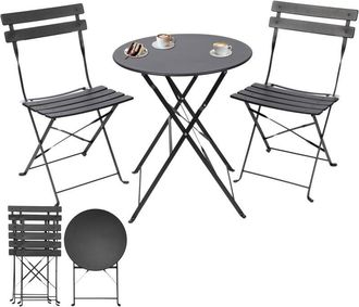 Albatros-Moebel Bistroset 3-teilig Schwarz - Bistrotisch mit 2 St&uuml;hlen - klappbare St&uuml;hle und Tisch aus robustem Metall - optimal als Balkonm&ouml;bel Set oder