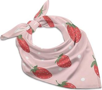 Generic Écharpe carrée en soie mignonne fraise légère pour cheveux respirante Cadeau pour homme et femme, multicolore, 46x46cm