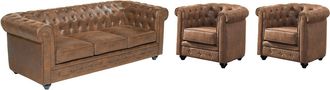 Vente-Unique Chesterfield-Sofa mit 3 Sitzpl&laquo;oetzen und 2 Sesseln aus Mikrofaser in Antik-Lederoptik