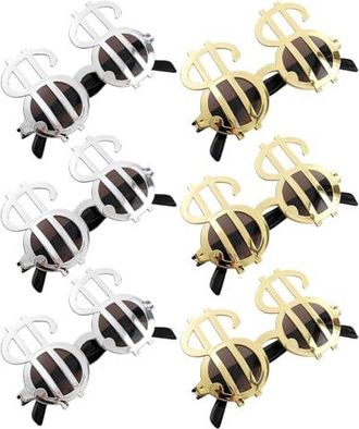 Minkissy Lot de 6 Lunettes de Soleil Fantaisie Symboles Plastique L&eacute;ger Taille Unique Coloris Or et Argent&eacute; Accessoires de F&ecirc;te pour Carnaval Anniversaire et B