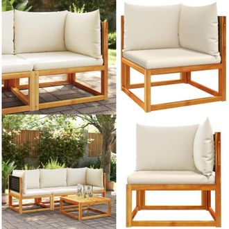 vidaXL Garten-Ecksofa mit Kissen Massivholz Akazie - Gartenm&ouml;bel - Eckcouch - Holzsessel - Esszimmergarnitur - Balkonm&ouml;bel - Home & Living