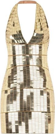 Roberto Cavalli Femme, Robes, Jaune, Taille: 34 FR Mini-robe en soie avec applications dorées