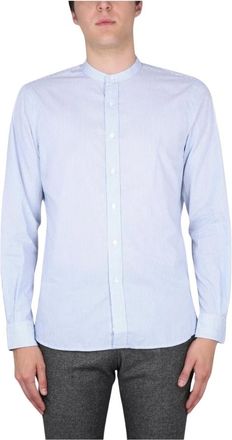 Aspesi Homme, Chemises, Bleu, Taille: XL Band Collar Stripe Button-Up Shirt