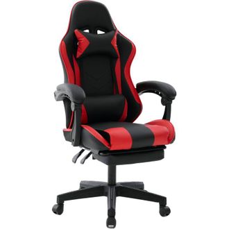 Delman Chaise gaming ergonomique en similicuir avec repose-pieds - Rouge