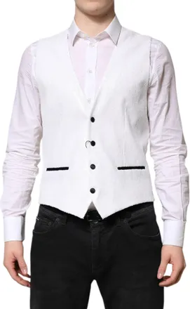 Dolce & Gabbana Mens White Sequined Dress Formal Waistcoat Vest Nylon Polyester Silk Elastane
