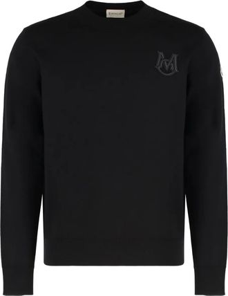 Moncler pull en coton à broderies - Noir