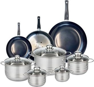 Fackelmann ELO 9746450 Batterie de cuisine 8 pièces, Ensemble de 3 Poêles de cuisson 20, 24 et 32 cm et 5 faitouts 12, 14, 16, 20 et 24 cm Elo Prima Brillant, in