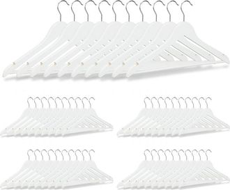 Relaxdays 150 x Kleiderb&uuml;gel Holz, mit Hosenstange, f&uuml;r R&ouml;cke, Hemden & Jacken, Haken 360&deg; drehbar, stabil, Jackenb&uuml;gel, wei&szlig;