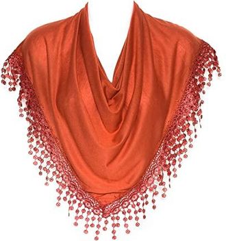 Hat To Socks Foulard Triangulaire avec Bande de Dentelles aux Fuseaux à Franges, pour les Femmes (Burnt Orange)