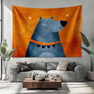 Generic Wandteppiche Wandbehang Wandtuch 230x180cm Cartoon Tiere B&auml;R Herzform Mikrofaser Wandteppich Orange Wandteppiche f&uuml;r Kinderzimmer Wohnzimmer Schlafzim
