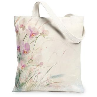 Generic Phalaenopsis - Sac fourre-tout en toile motif orchid&eacute;es pour le shopping, 33 x 38 cm, sac d&eacute;picerie r&eacute;utilisable pour femme, peinture de voyage floral