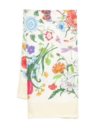 Gucci T&uuml;cher & Schals - Silk Scarf With Floral Print - Gr. unisize - in Wei&szlig; - f&uuml;r Damen