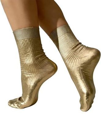 Generic Chaussettes en soie m&eacute;tallis&eacute;e, &eacute;l&eacute;gantes et luxueuses &agrave; paillettes brillantes, coupe c&ocirc;tel&eacute;e douce, toutes saisons, dor&eacute;, Taille unique