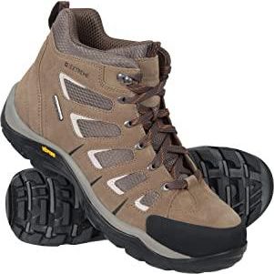 Mountain Warehouse Chaussures de randonnée Vibram pour Hommes Field - Chaussure de Pluie imperméables, durables, revêtement Daim et Maille - Camping et Voyage Marron 45.