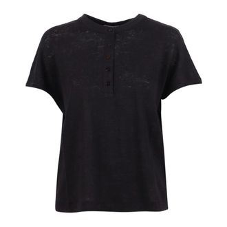 KANGRA Femme, Tops, Noir, Taille: 42 FR Serafino en Jersey de Lin avec Boutons