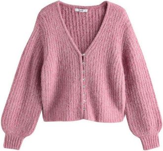 Next Strickjacke Relaxed Fit Strickjacke mit Kristallknopf (1-tlg)