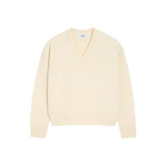 Ami Maille Col V - Homme - Pulls - Beige - Taille: S
