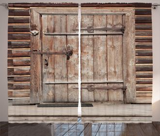 Abakuhaus Rustikal Rustikaler Gardine, Holztür Log House, Schlafzimmer Kräuselband Vorhang mit Schlaufen und Haken, 280 x 225 cm, Blasser Kaffee