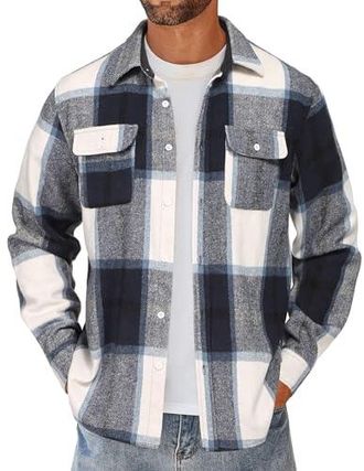 Coofandy Chemise en flanelle pour homme - Manches longues - Chemise de bûcheron à carreaux - Chemise de loisirs avec poche de poitrine - Veste à carreaux - Cou