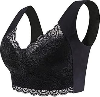 Generic Soutien-gorge 2026 pour femme avec dentelle de grande taille sans anneau en acier pour fixer une tasse de sommeil sans couture, Noir, 3XL