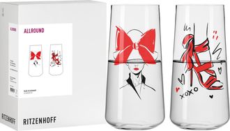 Ritzenhoff 8118003 Universalglas 2er-Set 500 ml - Serie Fashion - Trinkglas mit Model Motiv, Spruch, Rot - Made in Germany